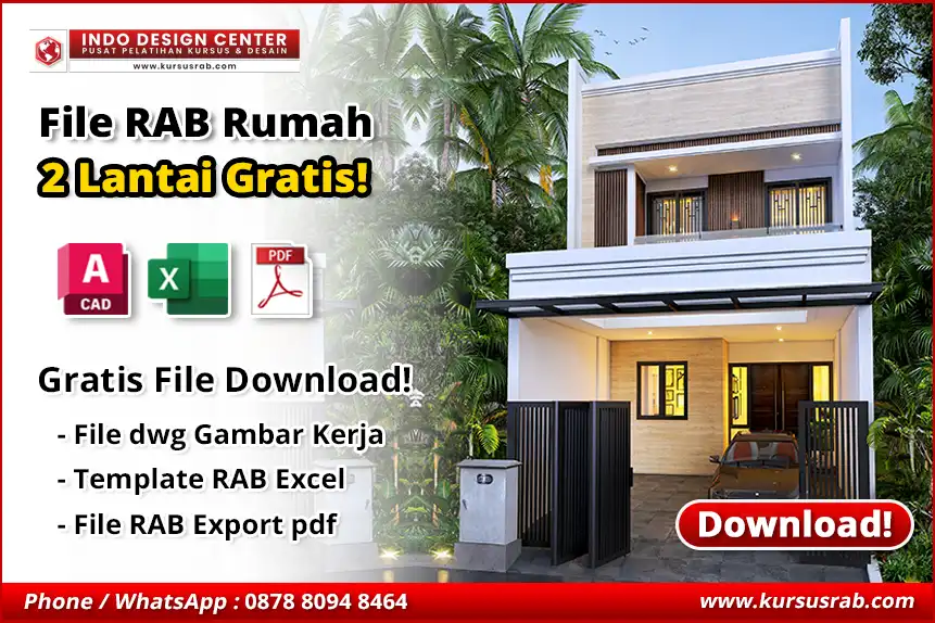 File RAB Rumah 2 Lantai Kode 02 - Kursus RAB Bangunan | Indo Design Center