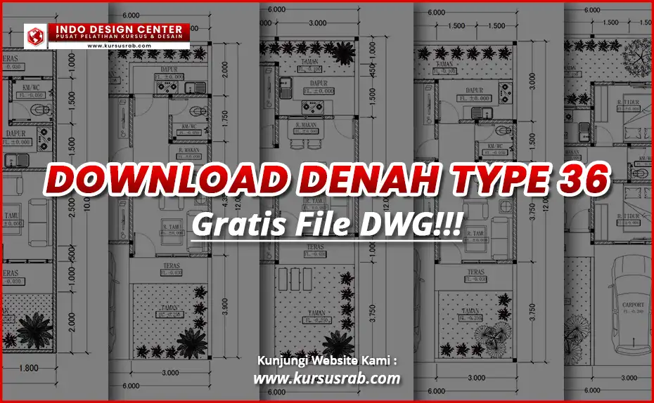 Download Denah Rumah Type 36 Lengkap | Gratis File DWG - Kursus RAB ...