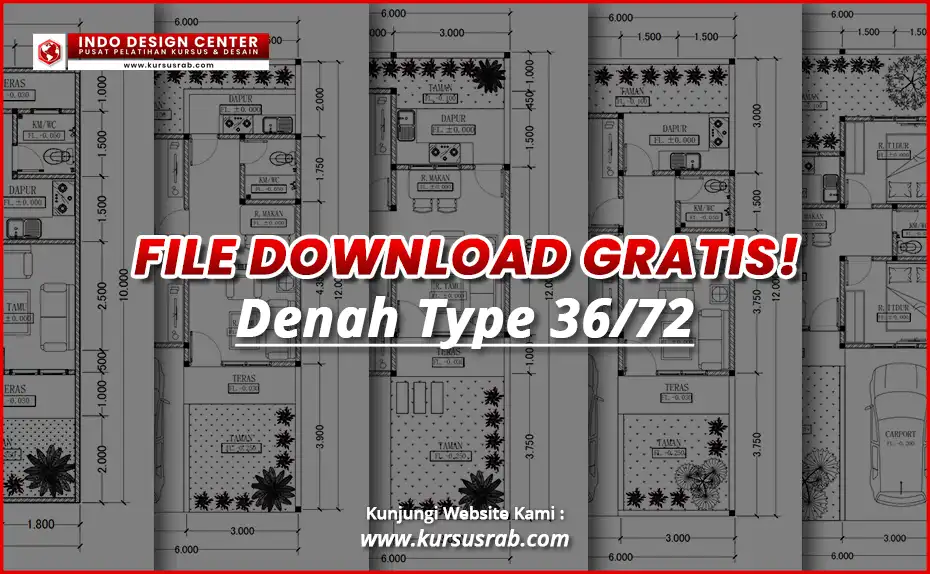File Denah Rumah Type 36 Kode 01 - Kursus RAB Bangunan | Indo Design Center