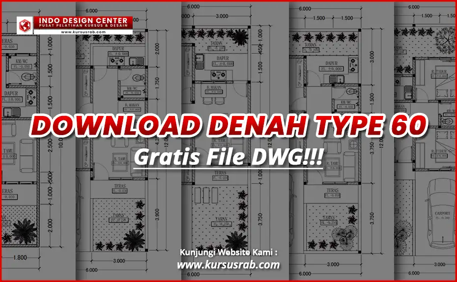 Download Denah Rumah Type 60 Lengkap | Gratis File DWG - Kursus RAB ...