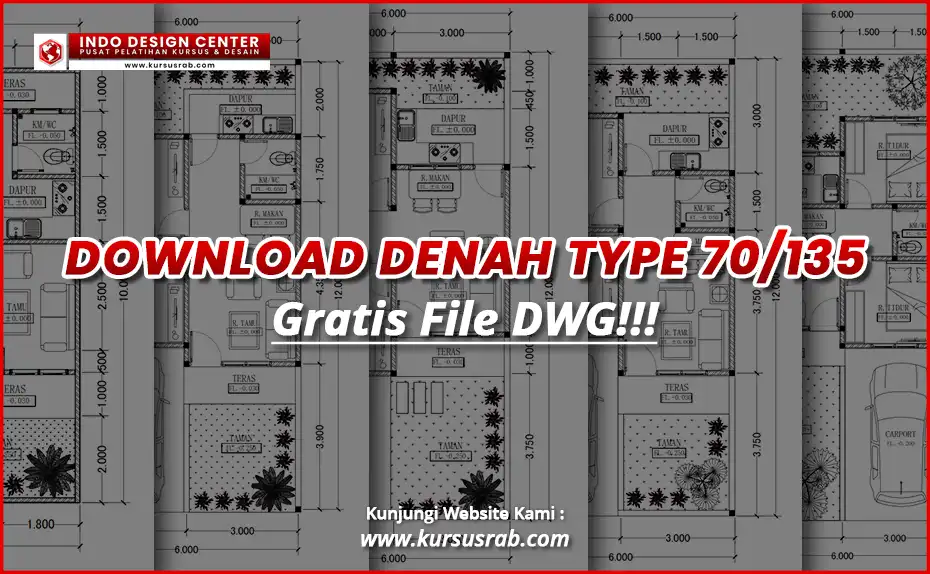 Download Denah Rumah Type 70 Kode 03 - Kursus RAB Bangunan | Indo ...