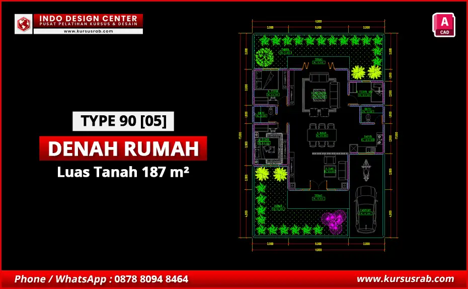 File Denah Rumah Type 90 Kode 05 - Kursus RAB Bangunan | Indo Design Center