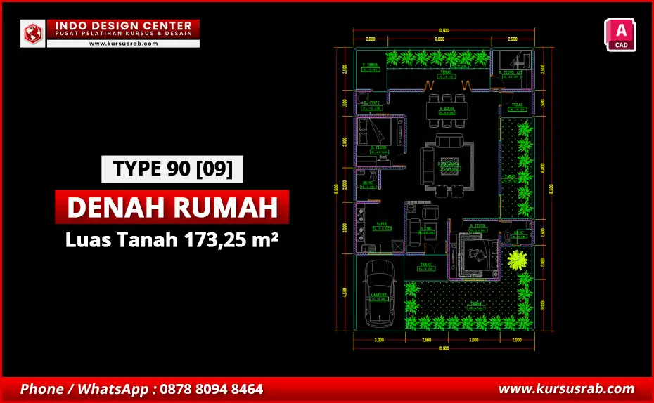 File Denah Rumah Type 90 Kode 09 - Kursus RAB Bangunan | Indo Design Center